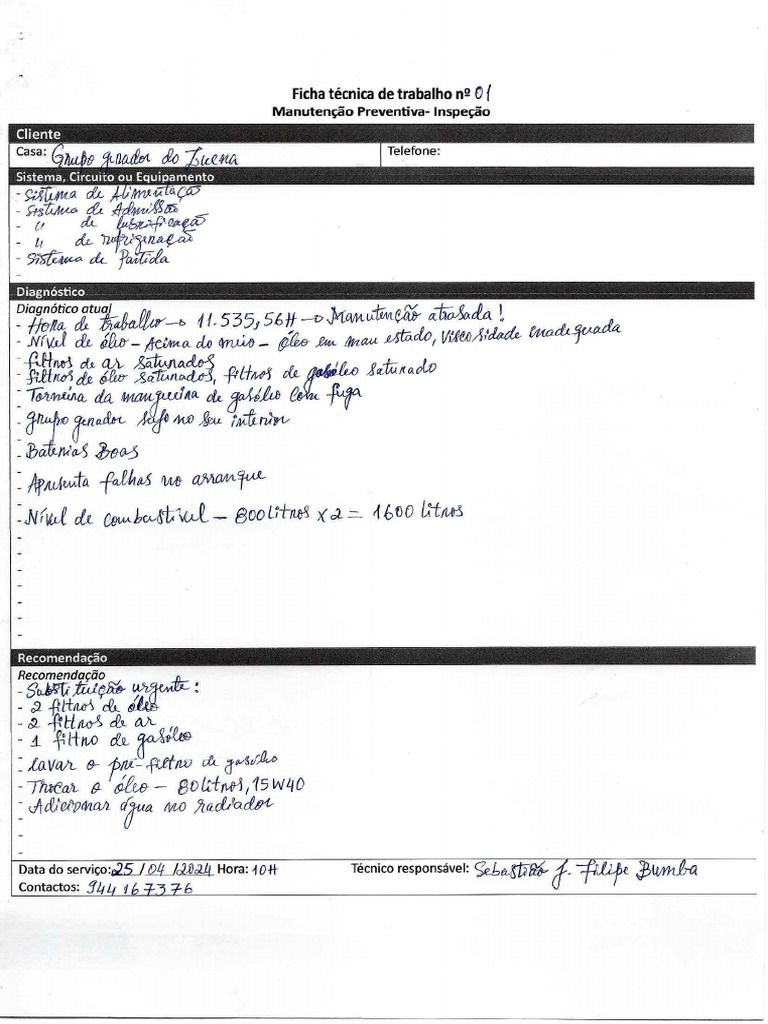 Relatório Dos Geradores - Cond | PDF
