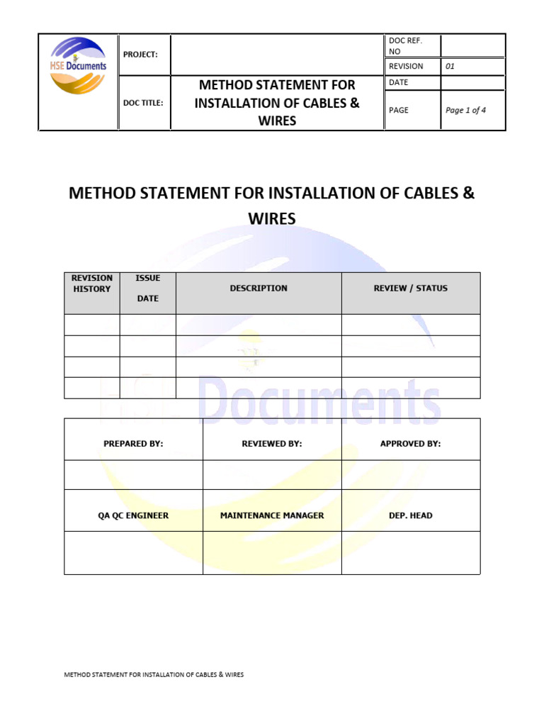 Method Statement For Installation of Cables & Wires | PDF ...