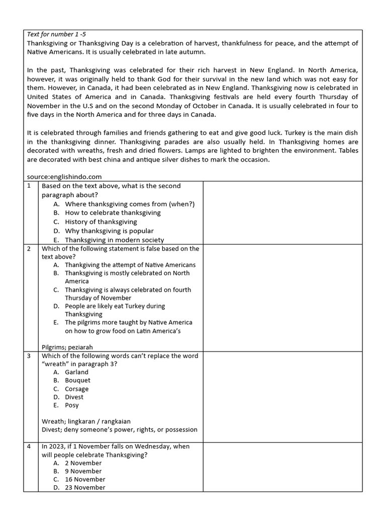 Pembahasan Reading Comprehension 4 | PDF | Thanksgiving | Indonesia