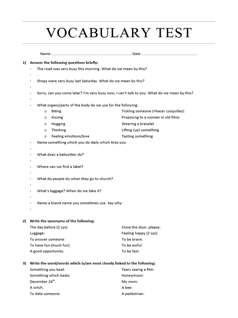 Examen Vocabulario | PDF