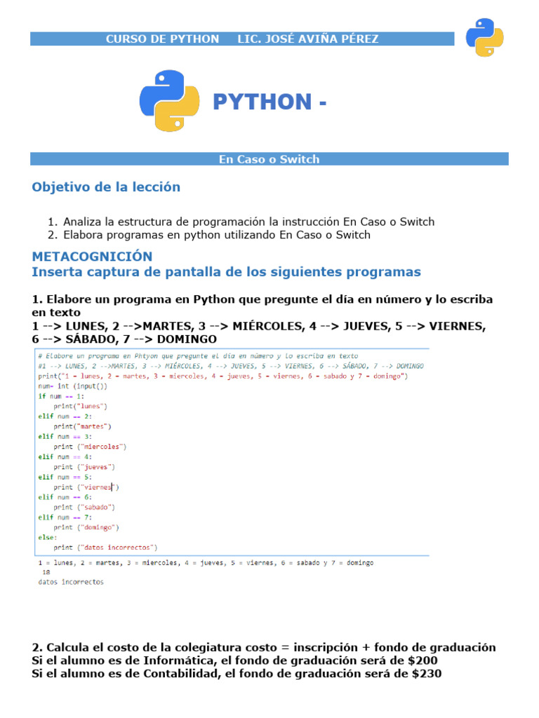 Programación en Python: Estructura Switch | PDF