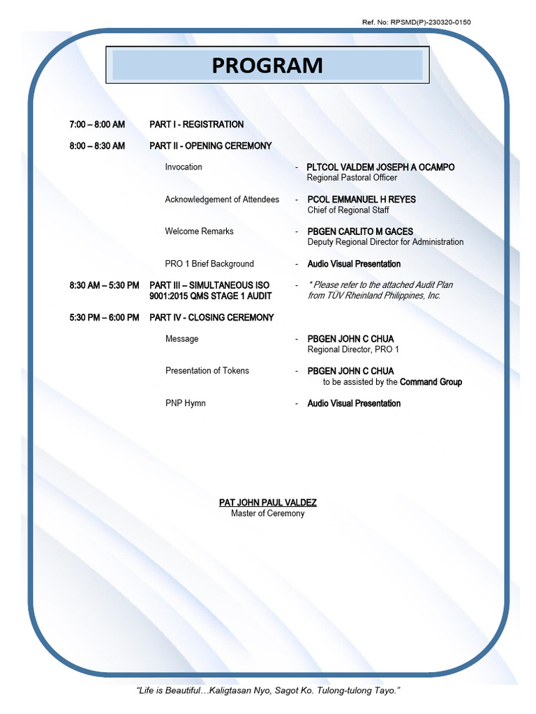 ISO QMS Stage 1 Audit Program - Short | PDF