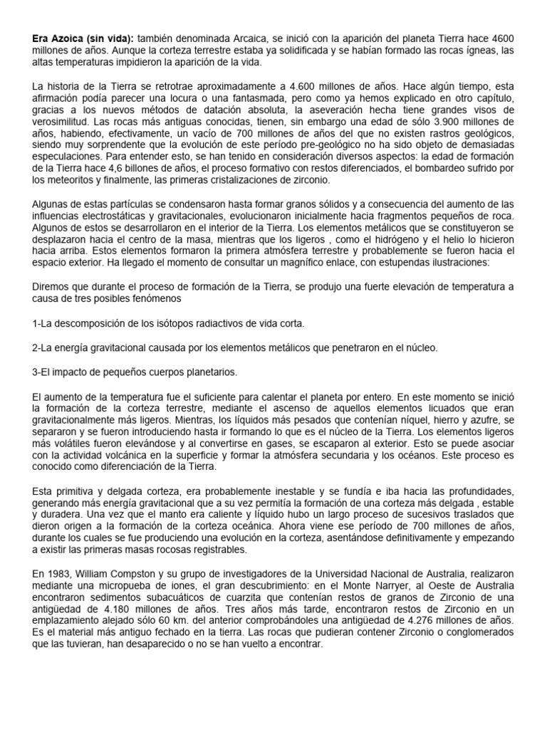 Era Azoica | PDF | Tierra | Corteza (Geología)