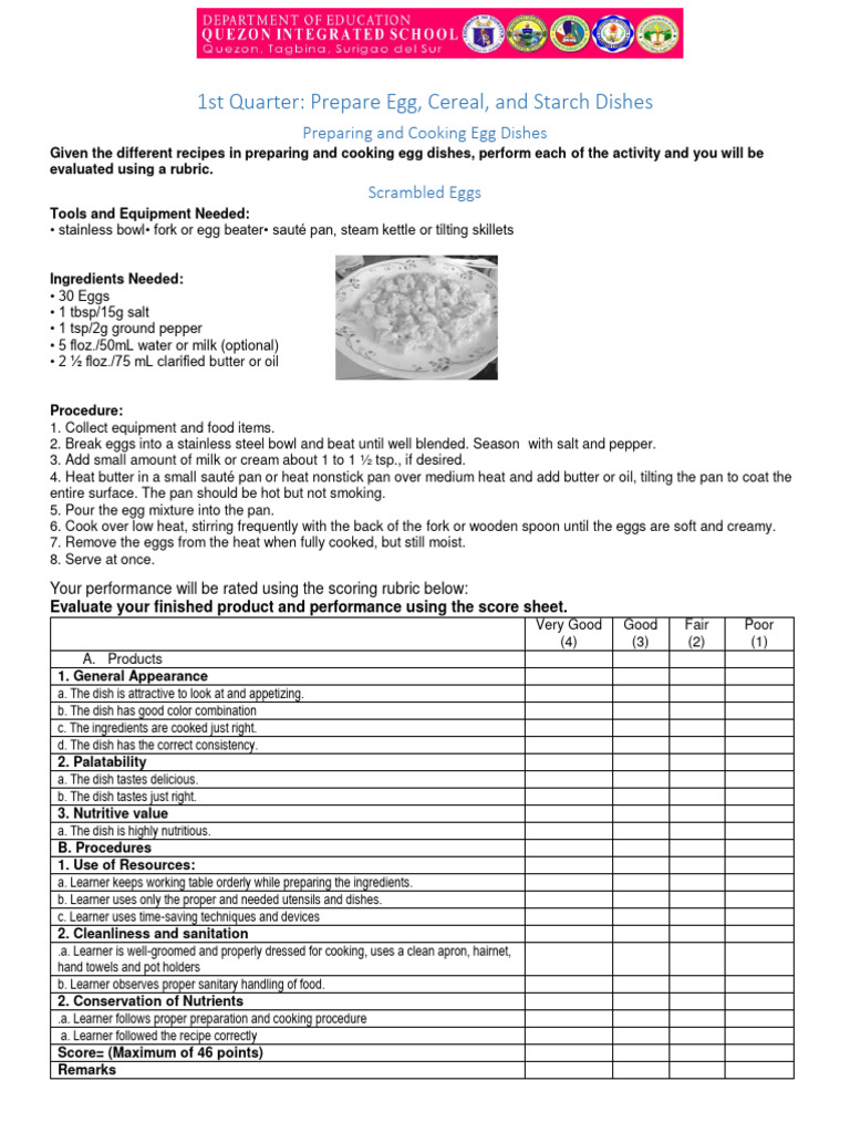 Performance Task and Rubrics For Cookery | PDF | Stir Frying | Cooking
