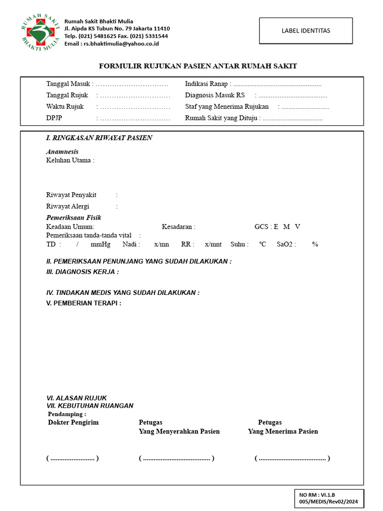 Formulir Rujukan Pasien Antar Rumah Sakit Fixx | PDF | Kesehatan Holistik | Sains & Matematika