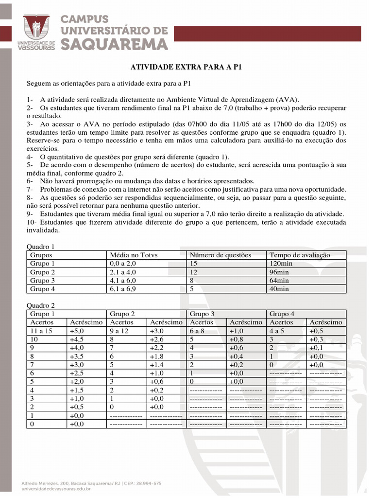 Atividade Extra - P1 | PDF