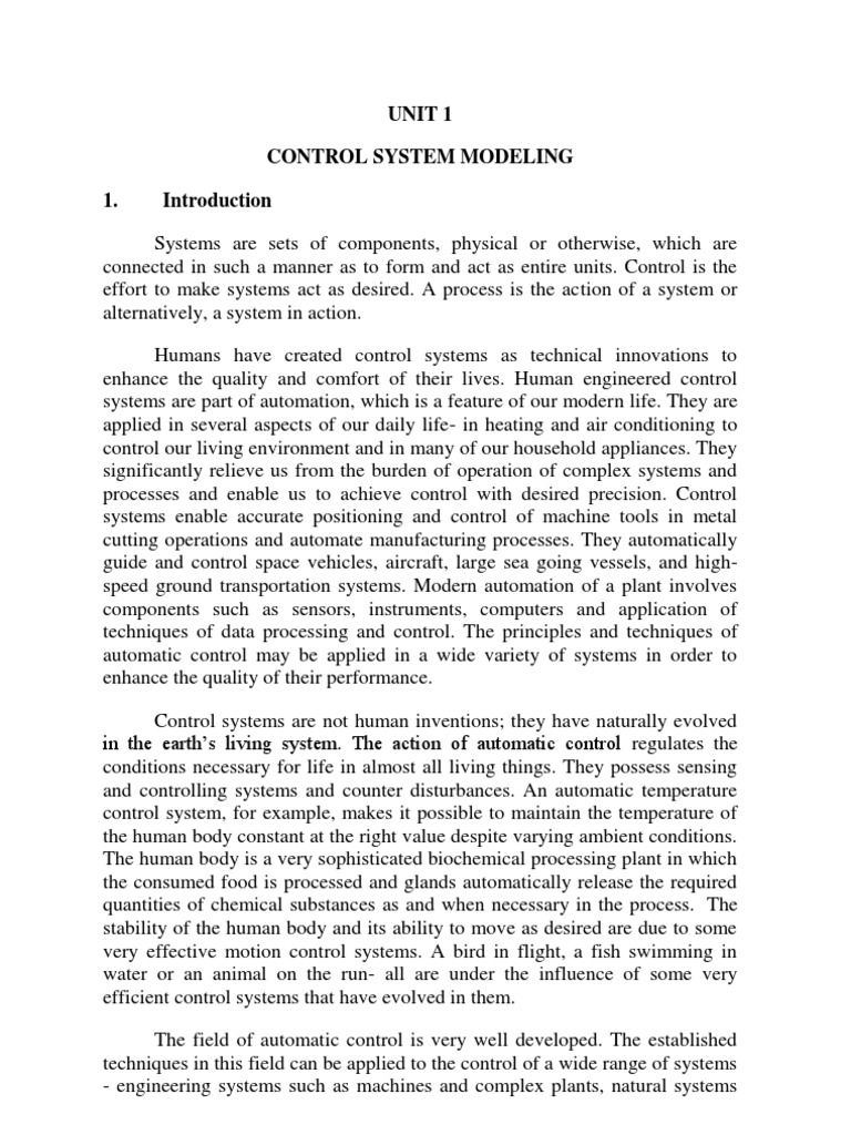 Unit 1 Control System Modeling | PDF