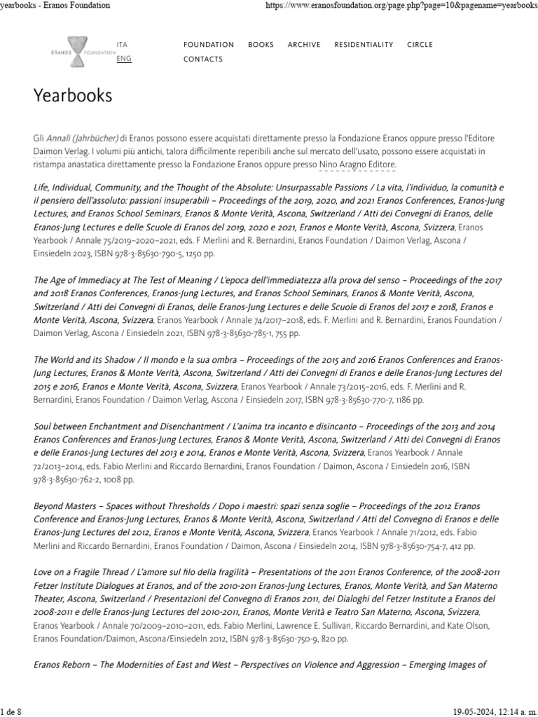 Yearbooks - Eranos Foundation - Original | PDF