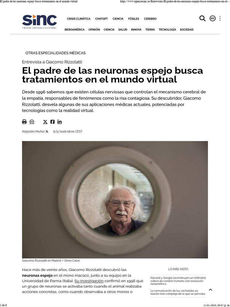 El Padre de Las Neuronas Espejo Busca Tratamientos en El Mundo Virtual ...