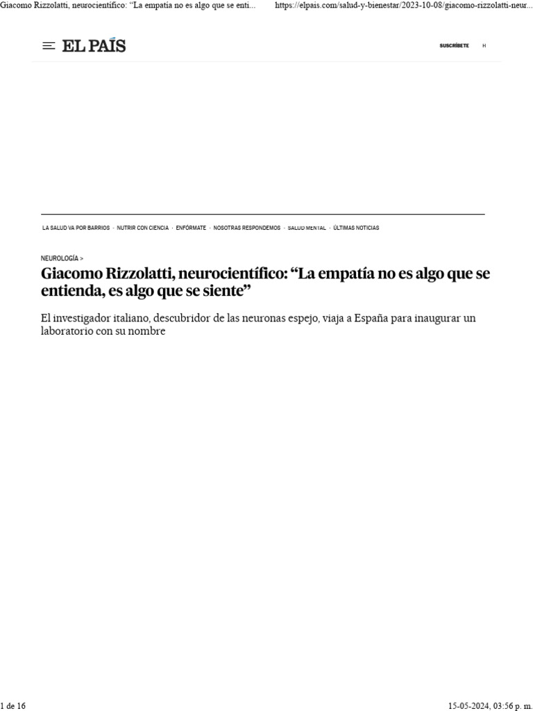Rizzolatti: La empatía se siente, no se entiende | PDF | Empatía ...