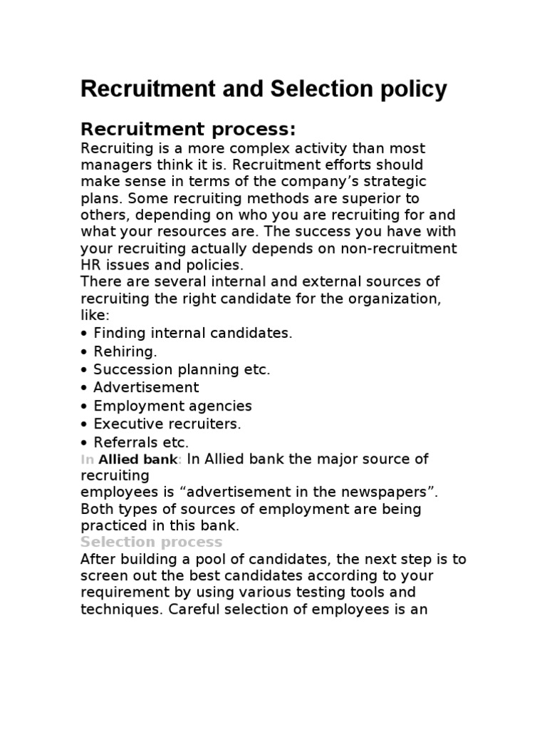 Recruitment and Selection Policy Abl | PDF | Recruitment | Apprenticeship