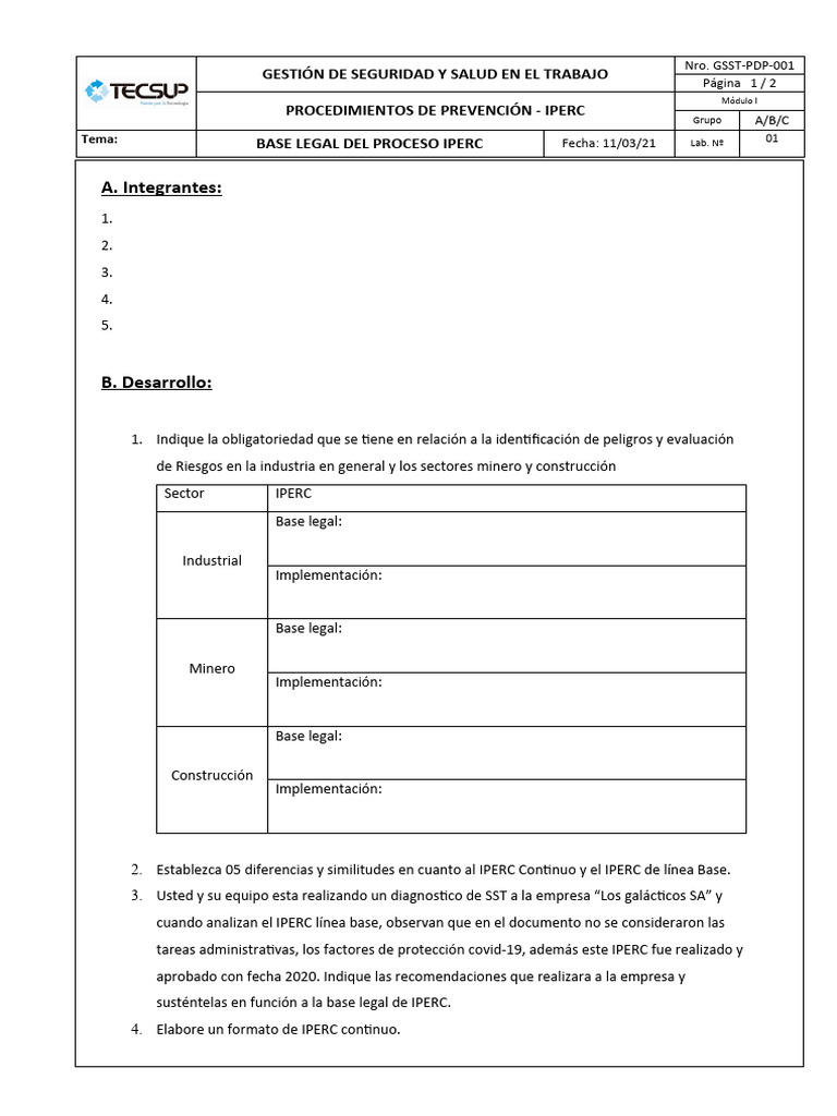 Base Legal y Procedimientos IPERC | PDF