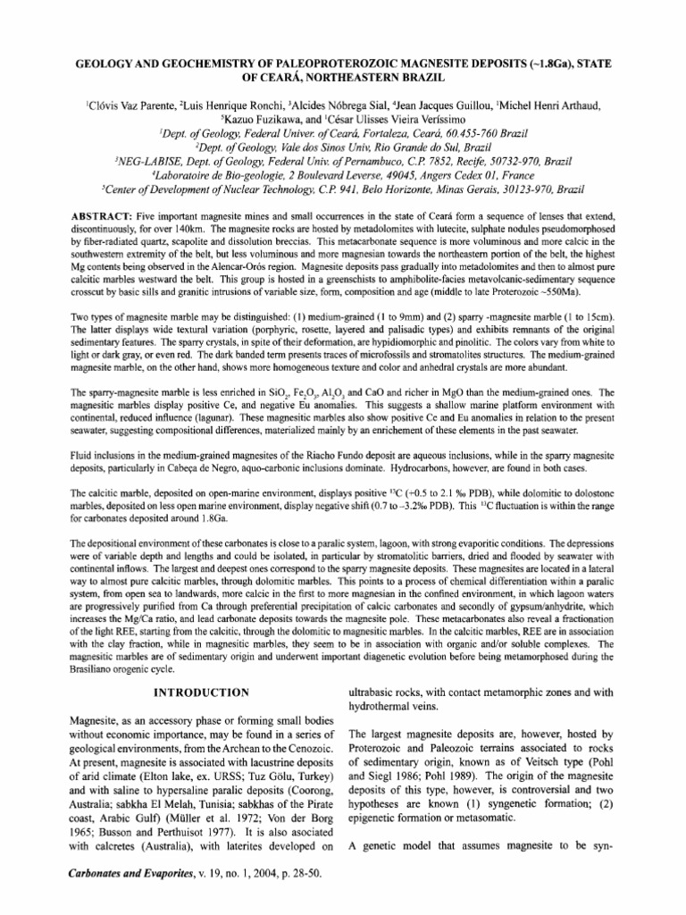 Geology of Paleoproterozoic Magnesite in Ceará | PDF | Marble | Rocks