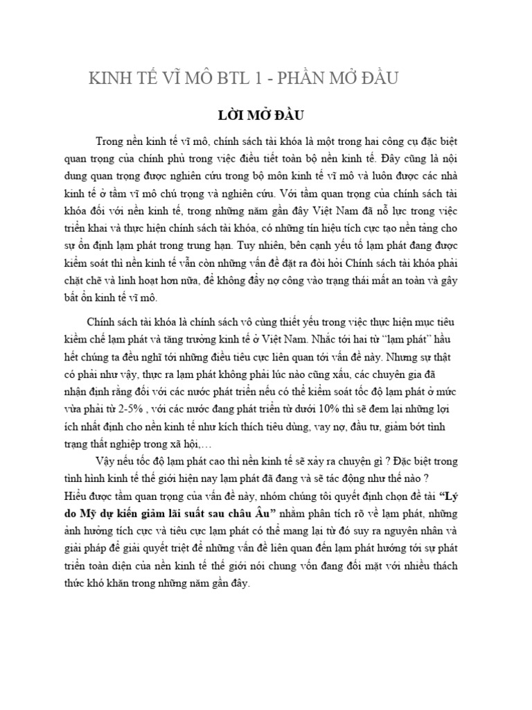 Kinh Te VI Mo BTL 1 Phan Mo Dau Trong Nen Kinh Te Thi Truong Dang Phat Trien Va Co Nhieu | PDF