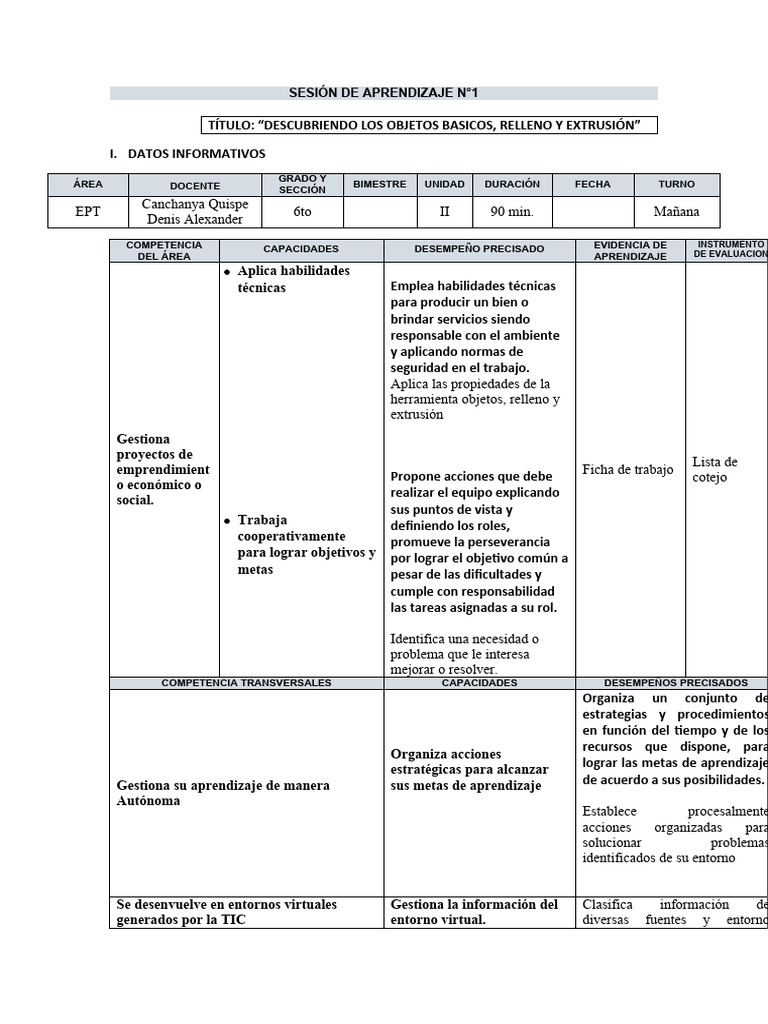 Sesión de Aprendizaje Corel 1 Primaria T | PDF | Evaluación | Aprendizaje