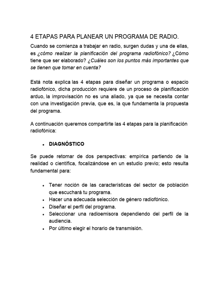 4 Etapas para Planear Un Programa de Radio | PDF | Radiodifusión ...