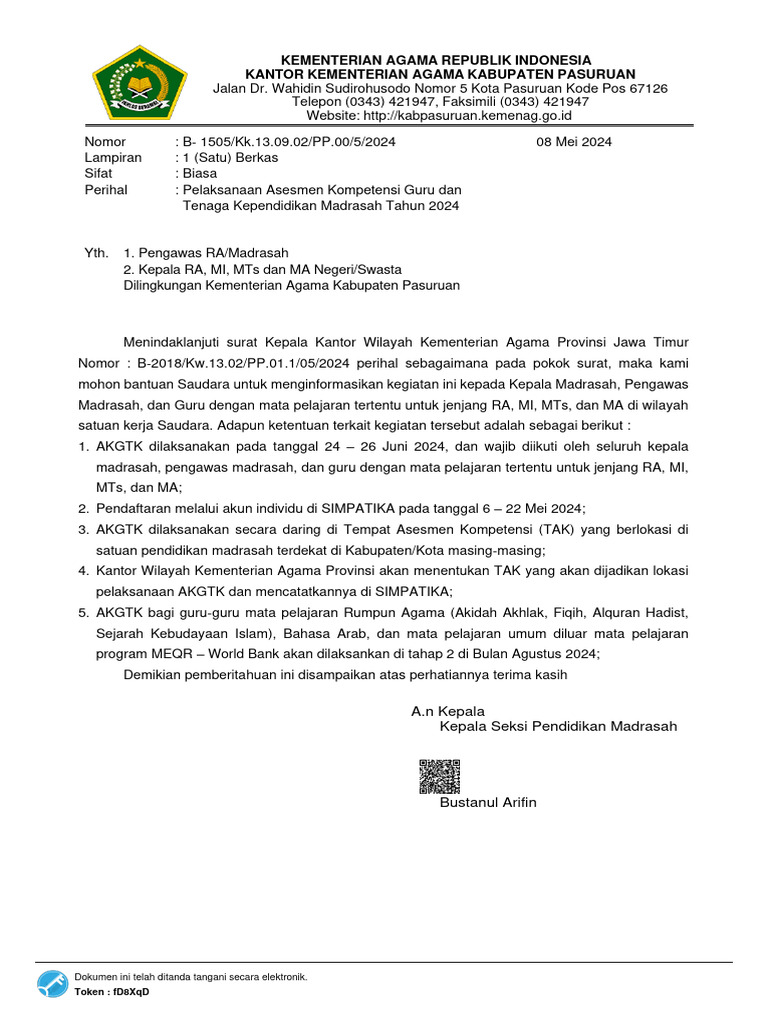 Surat Pelaksanaan AKG | PDF