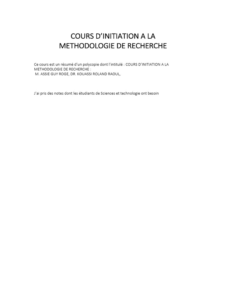 Initiation à la Méthodologie de Recherche | PDF | Observation | Analyse ...