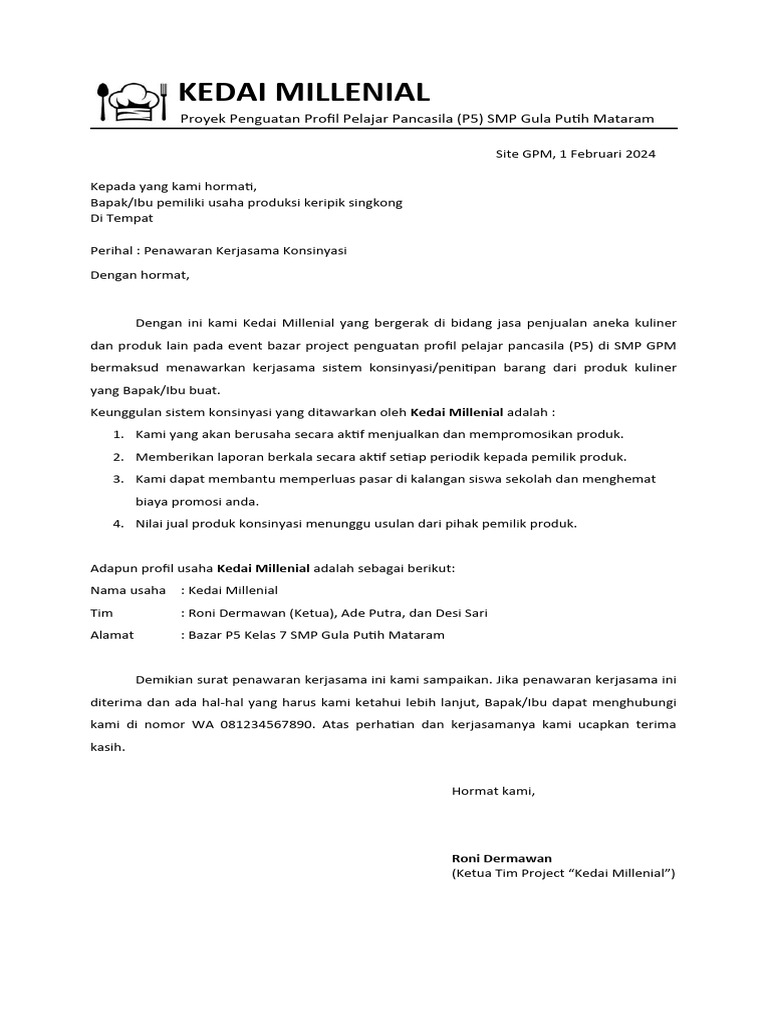 Contoh Surat Penawaran Kerjasama Konsinyasi | PDF