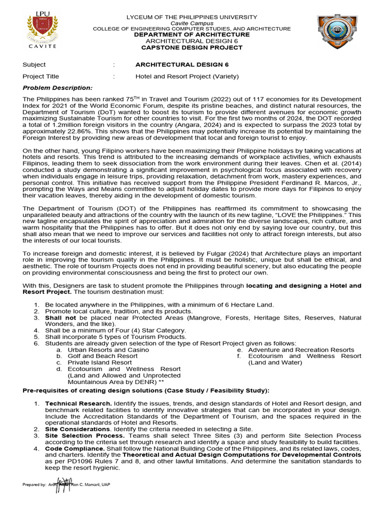 Hotel and Resort Design Project | PDF | Tourism | Resort