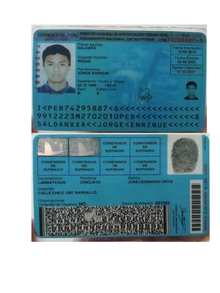 Jorge Enrique Saldaña Rojas Dni | PDF