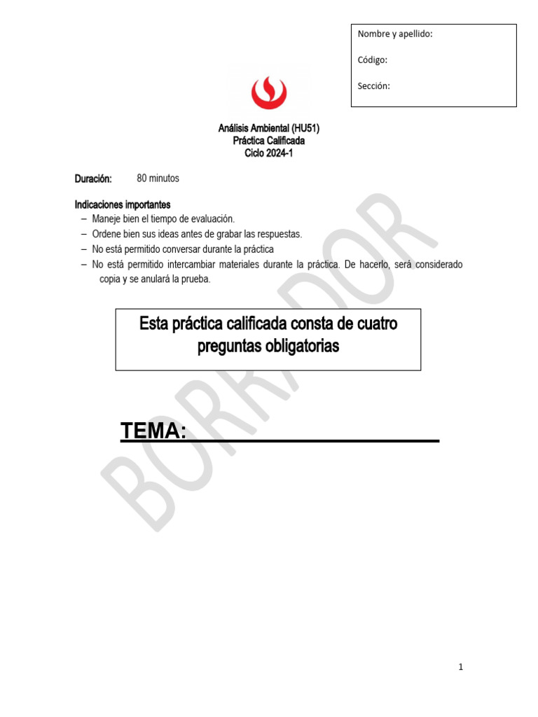 Formato PC 2024-1 HU51 | PDF | Pensamiento crítico | Pensamiento