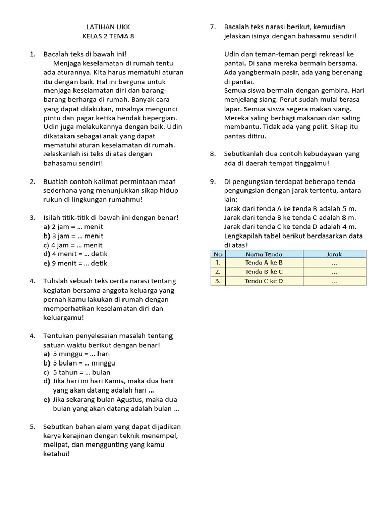 Soal Untuk Mid Dan UKK K13 Kelas 2 Tema 8 | PDF | Seni & Disiplin Bahasa | Griya & Taman