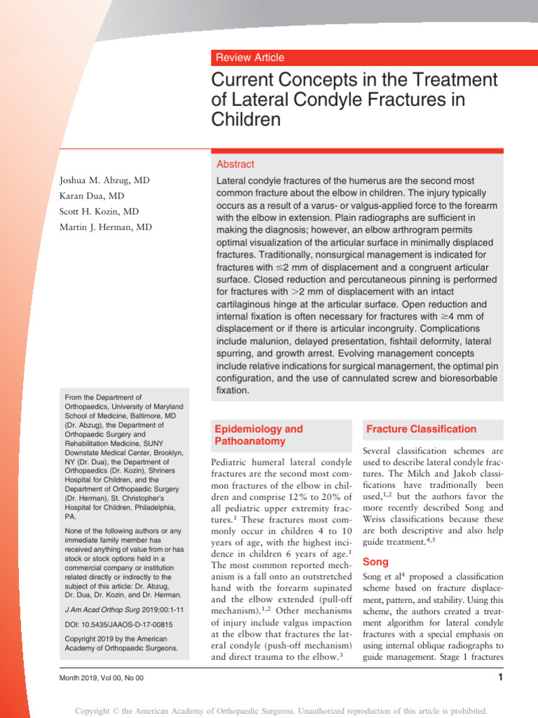 Current Concepts in the Treatment of Lateral Condyle Fractures in ...