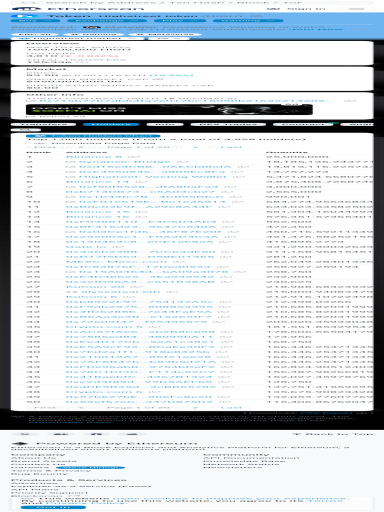$3.50 Highstreet Token (HIGH) Token Tracker Etherscan | PDF ...
