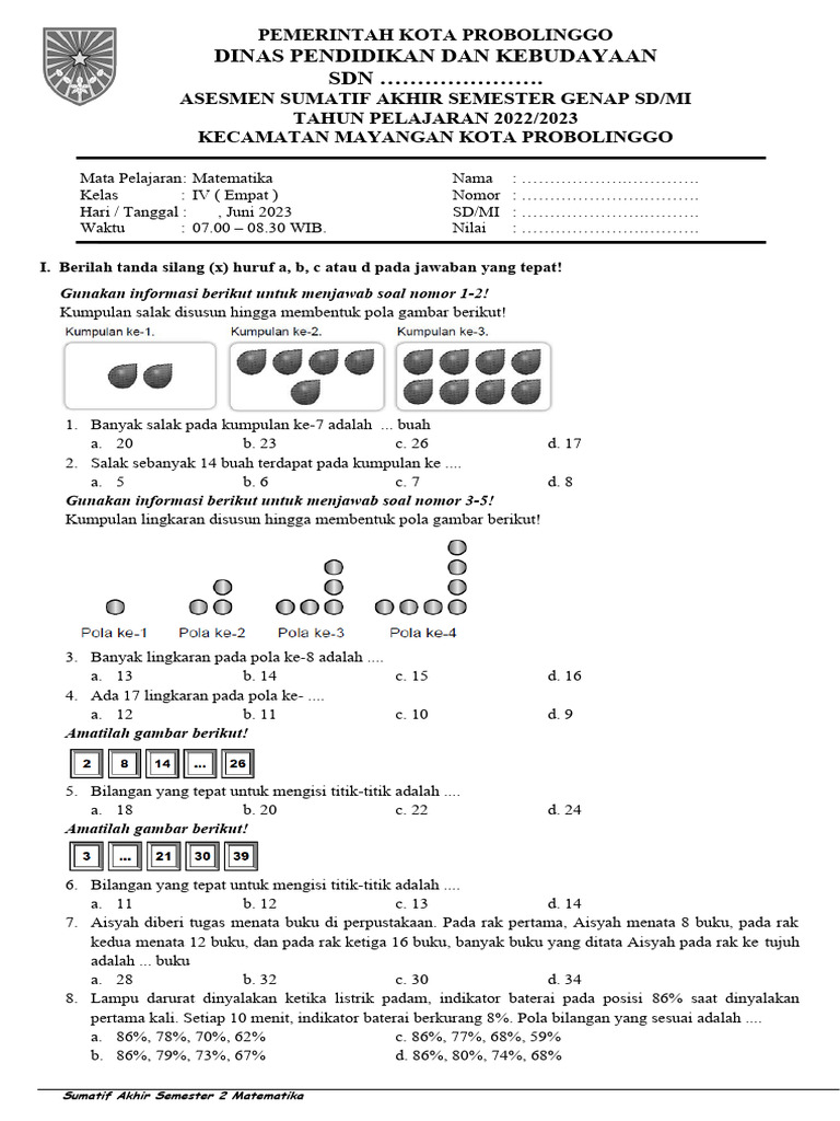 Soal Sumatif Matematika Kelas IV Semester 2 | PDF