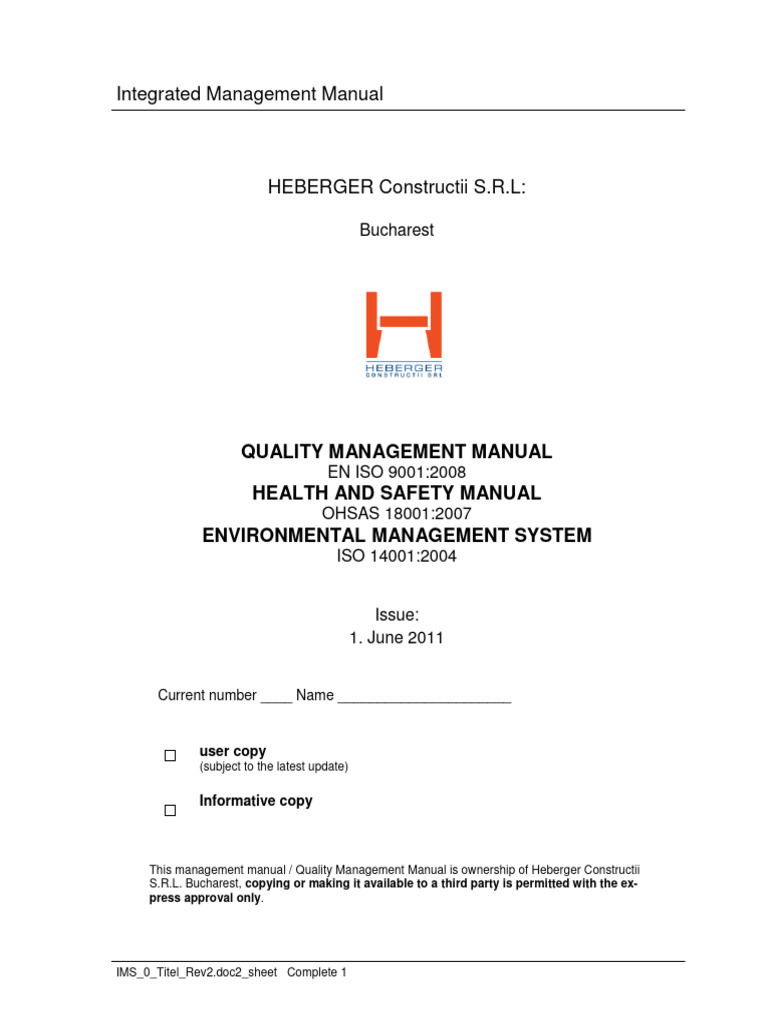 01 Im Manual Rev2 Pdf Occupational Safety And Health Quality