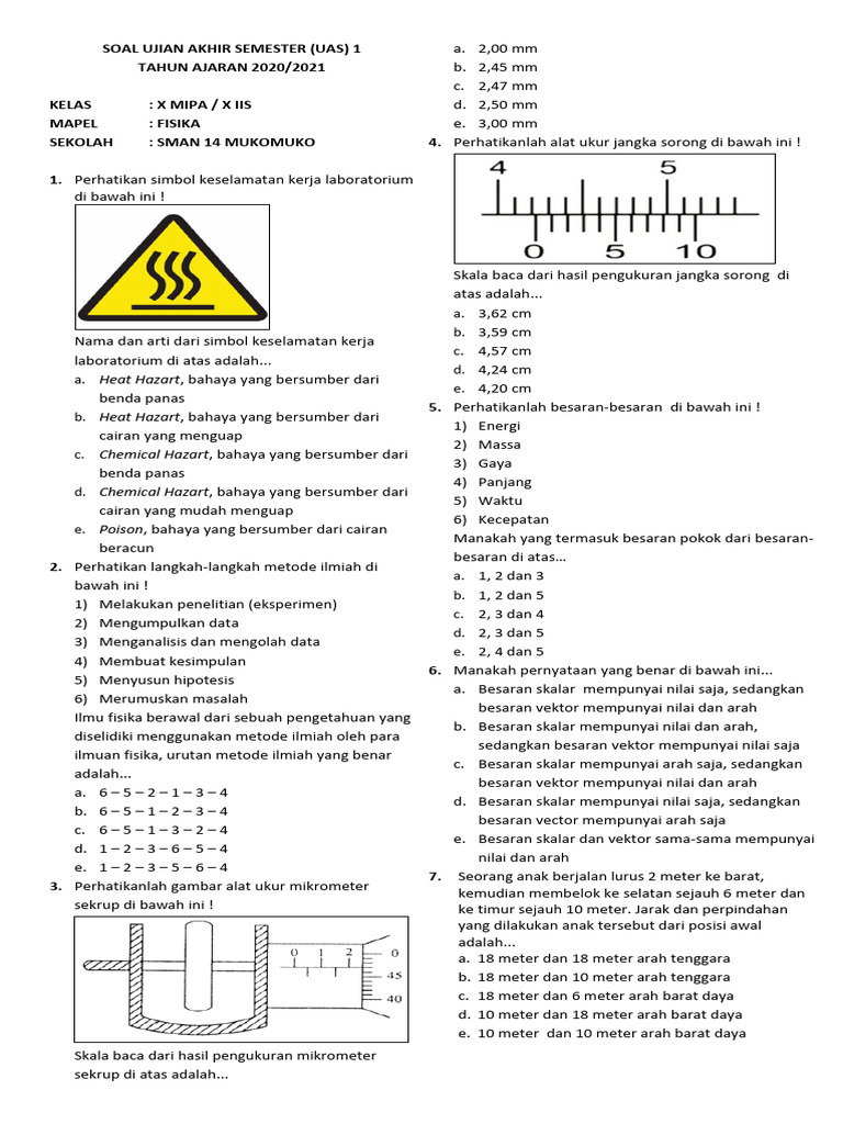 Soal Uas 1 Fisika X Mipa - X Iis | PDF