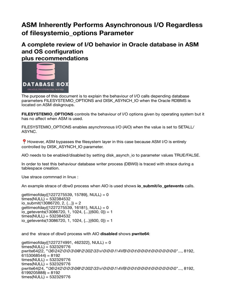 Oracle ASM Asynchronous I/O Guide | PDF | Input/Output | Cache (Computing)