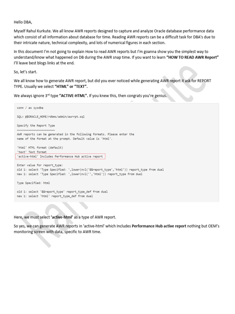 Simple Way To Understand AWR REPORT | PDF | Databases | Computing