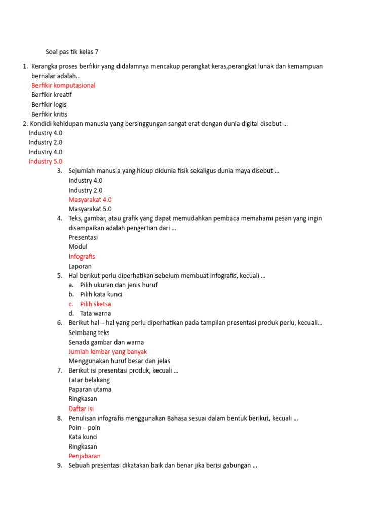 Soal Pas Tik Kelas 7 | PDF