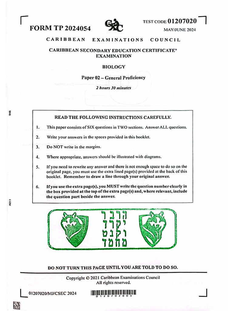 Biology Paper 2 May 2024 Solutions | PDF