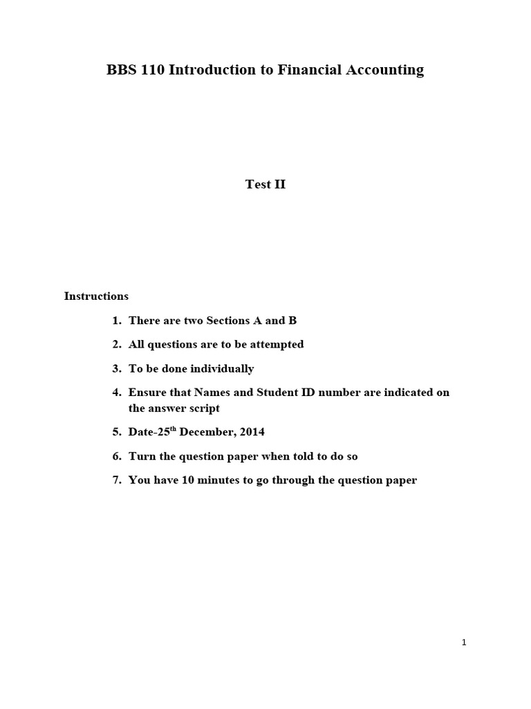 Financial Accounting Test II Instructions | PDF | Debits And Credits ...