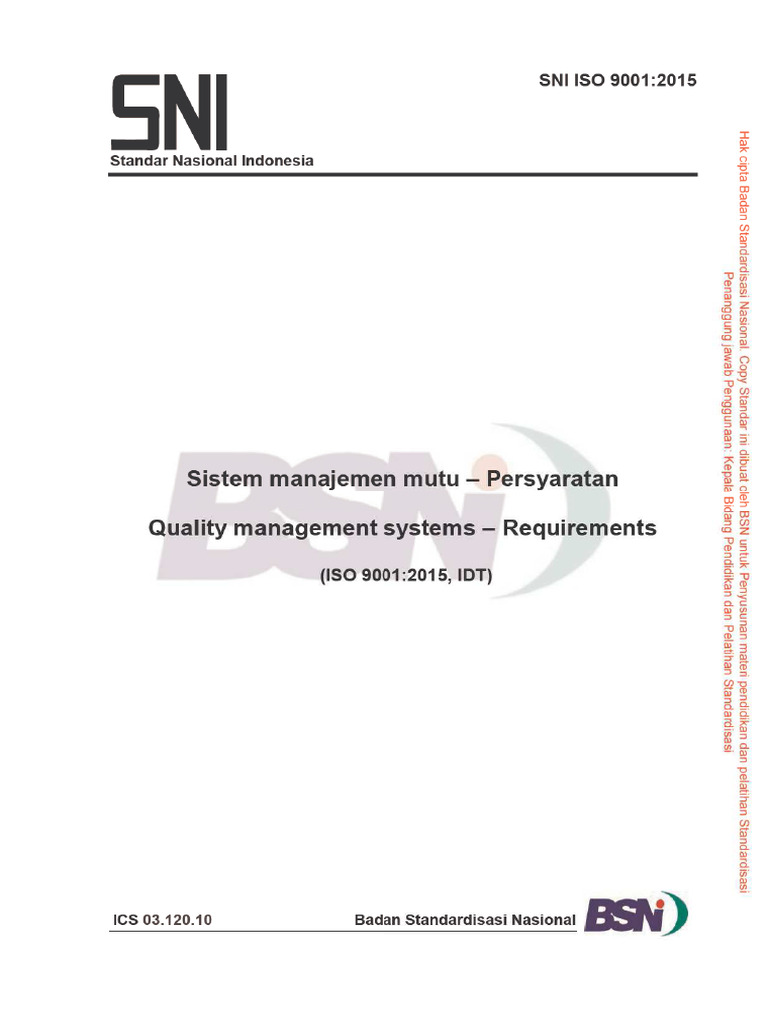 Standar Nasional Indonesia SNI ISO 9001 | PDF