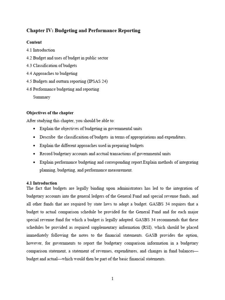 Chapter Iv Budgeting And Performance Reporting Pdf Taxes Budget