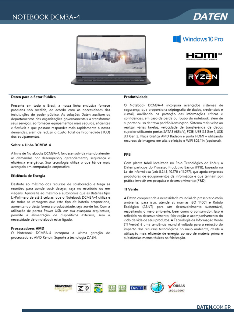Ficha Tecnica Notebook DCM3A-4 | PDF | USB | BIOS
