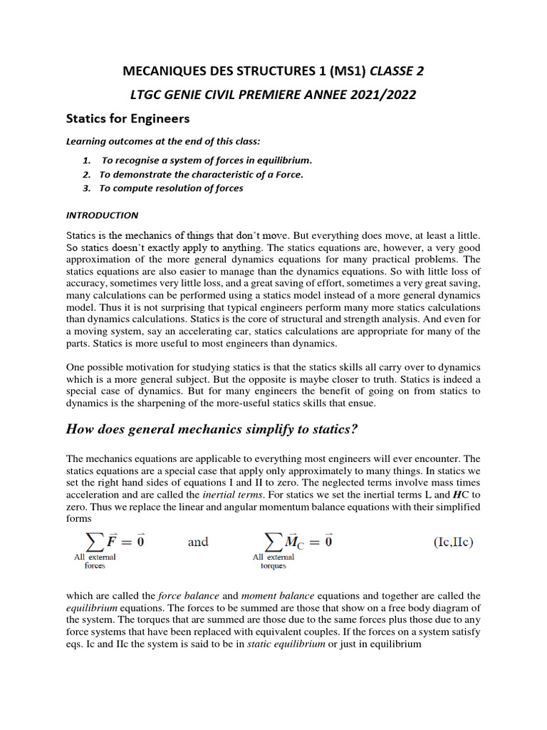 MS1 Class 2 - 2021revised | PDF | Force | Torque