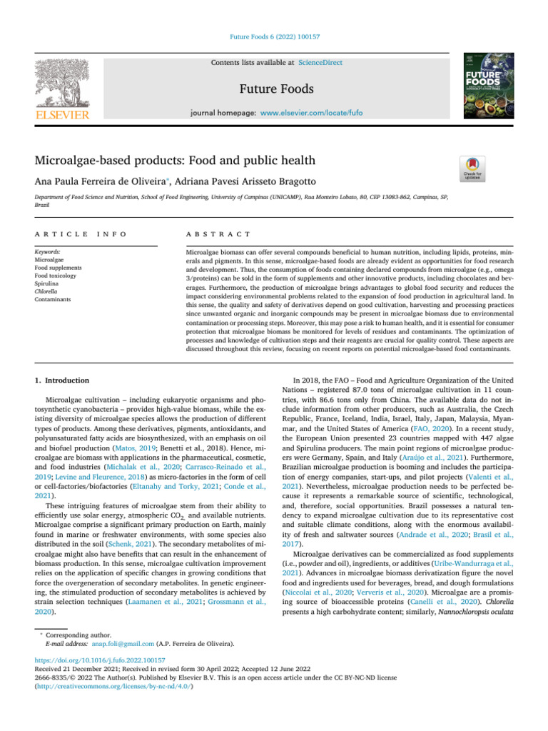 Microalgae-Based Products - Food and Public Health | PDF | Algae | Foods