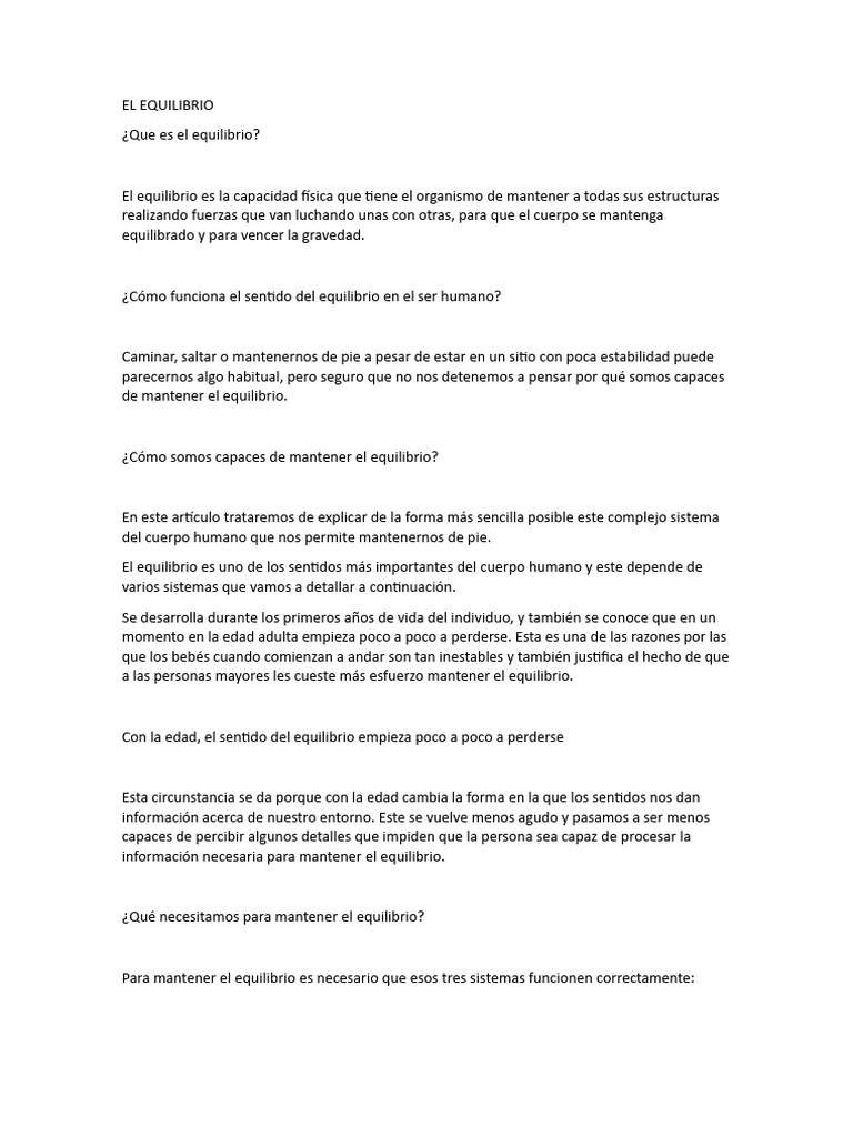 El Equilibrio Humano: Claves y Desafíos | PDF | Oído | Neurociencia
