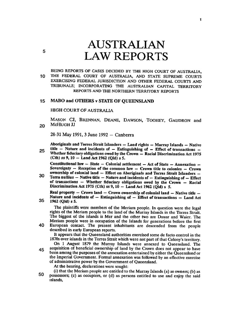 Mabo and Others V State of Queensland | PDF