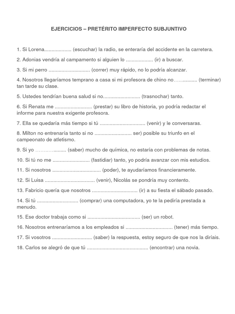 Ejercicio - Pretérito Imperfecto Subjuntivo | PDF | Artes del Lenguaje ...