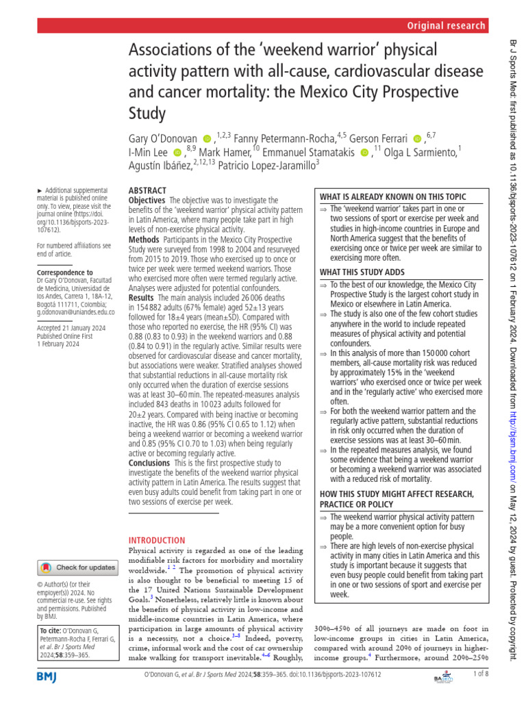 Associations of The Weekend Warrior' Physical Activity Pattern With All ...