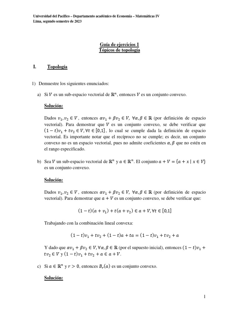 Guía 1 - Solucionario 2023-2 | PDF | Desigualdad (Matemáticas) | Conjunto convexo