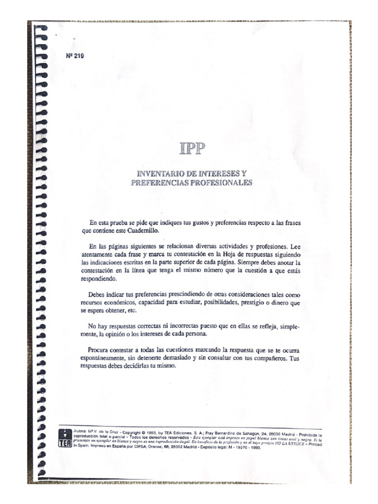 Cuadernillo y plantilla TEST IPP | PDF