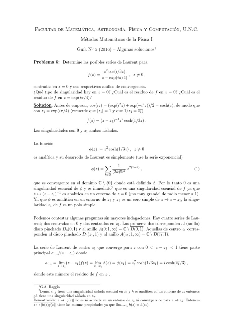 Series de Laurent y Singularidades | PDF | Análisis matemático | Matemáticas