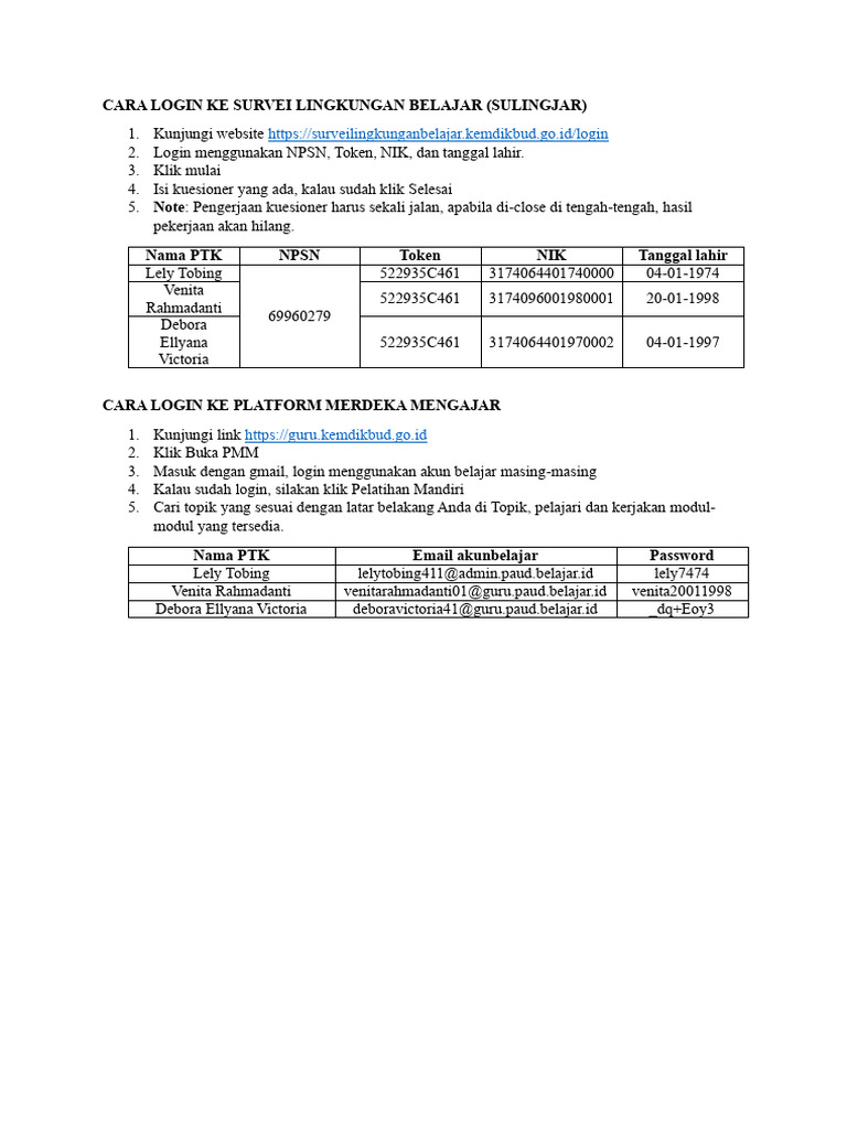 Cara Login Ke Sulingjar & PMM | PDF
